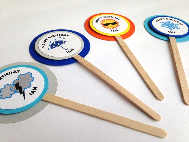 Weather Themed Birthday Cupcake Toppers Weather Icons Cupcake - Etsy
