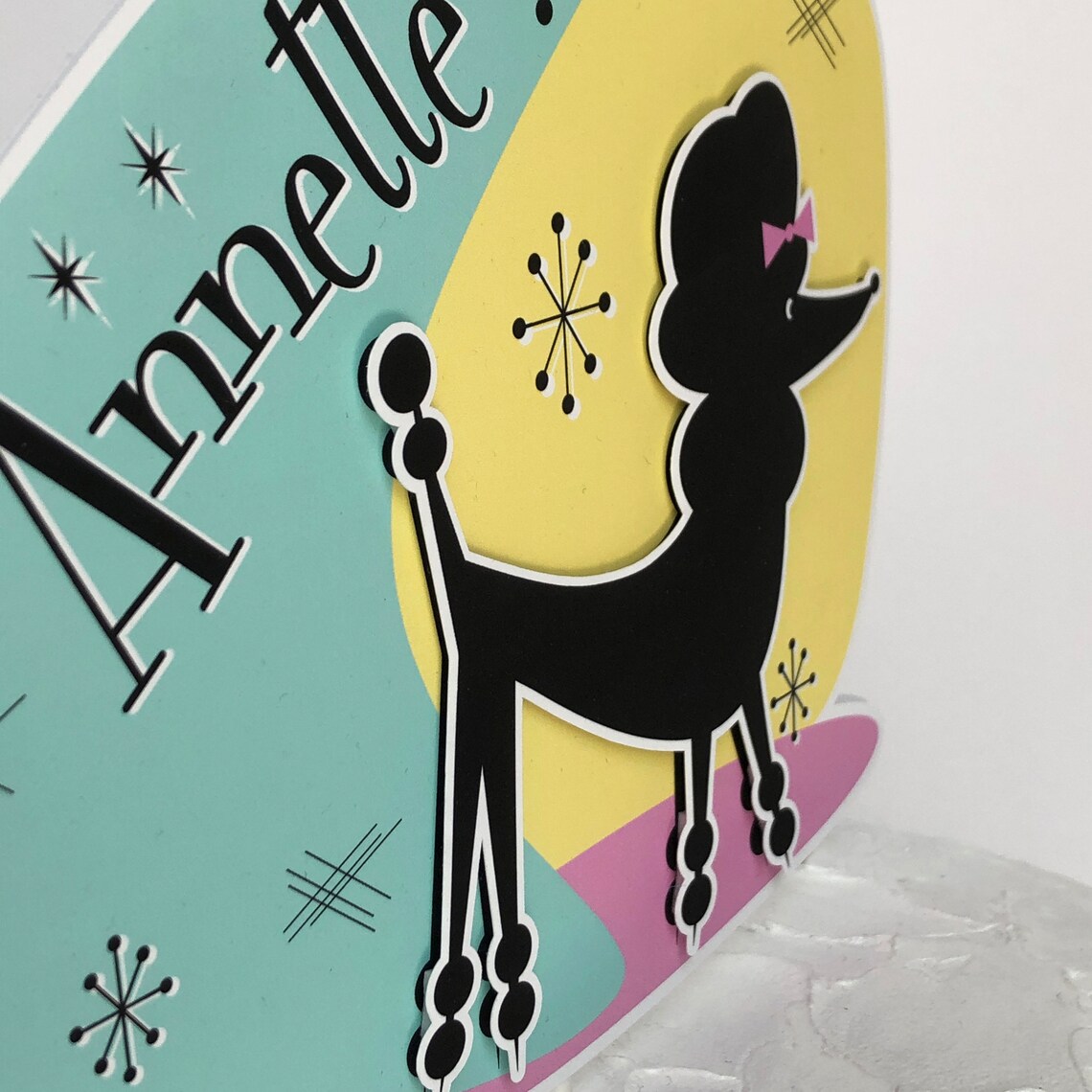 Retro Atomic Poodle Cake Topper, Personalized Mid Century Modern Poodle ...