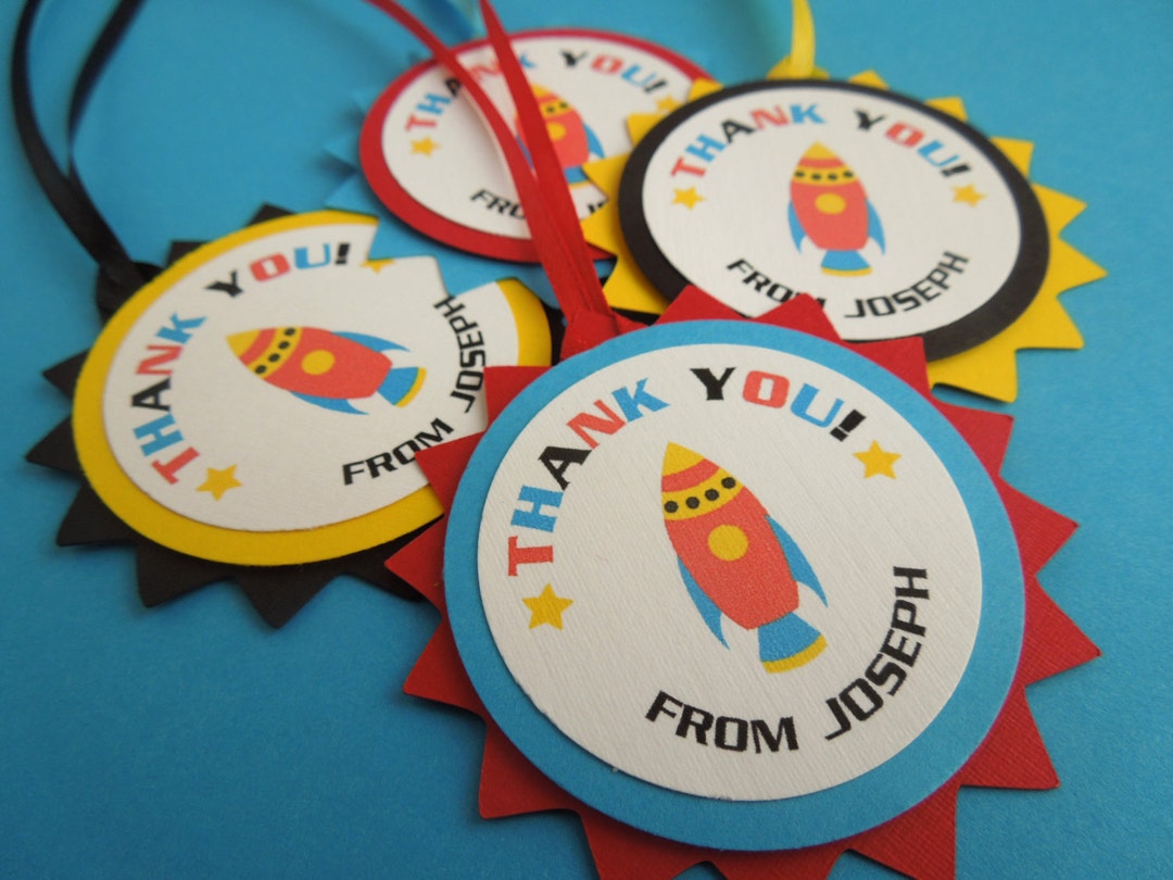 Retro Rocket Birthday Thank You Tags Personalized Set of 12 - Etsy