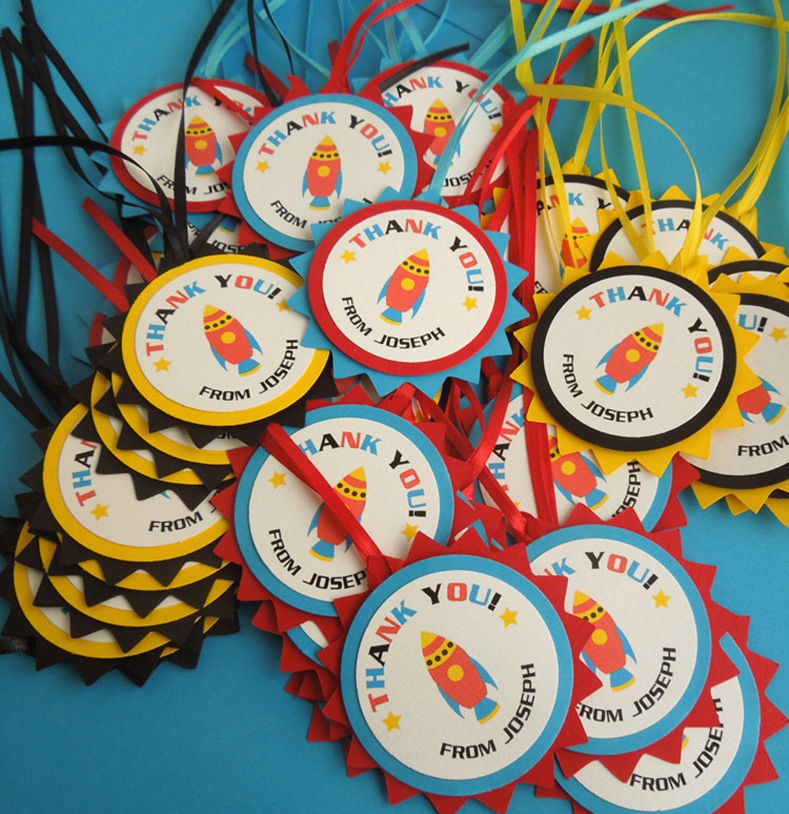 Retro Rocket Birthday Thank You Tags Personalized Set of 12 - Etsy