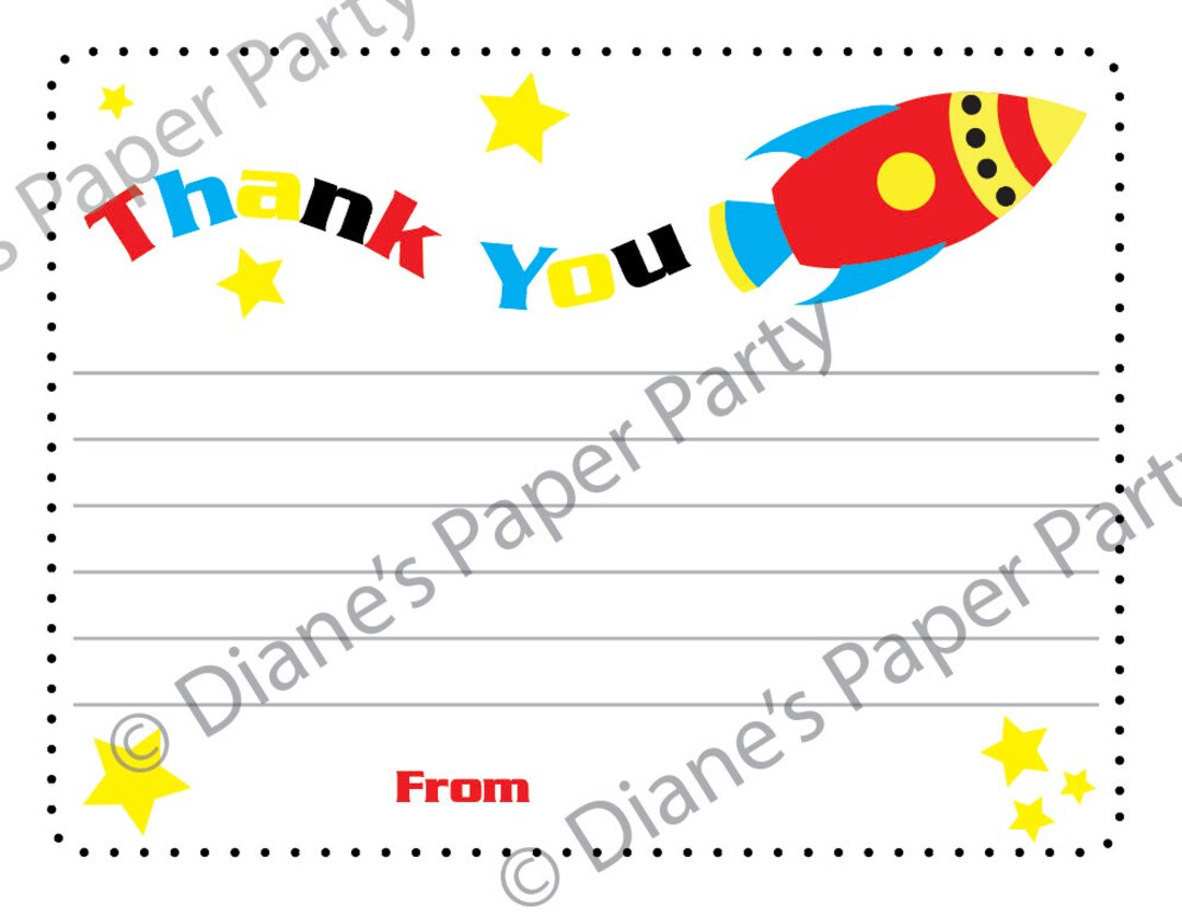 Retro Rocket Thank You Card, Digital Thank You Card, Instant Download ...