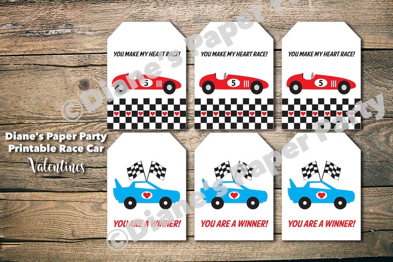 Printable Race Car Valentine Tags Printable Valentines for - Etsy