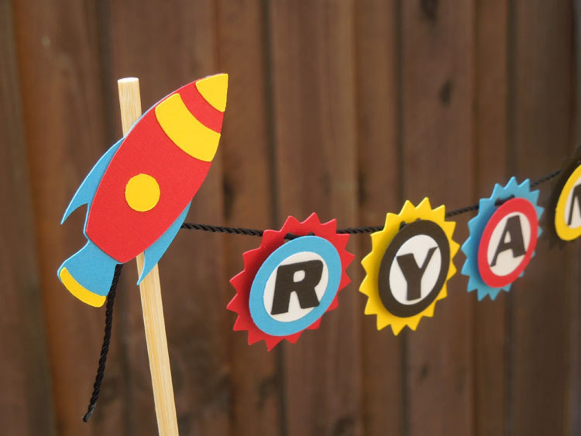 Mini Cake Banner / Bunting Centerpiece for Rocket Spaceship Birthday ...