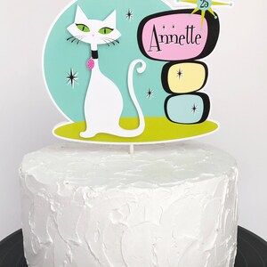 Retro Atomic Cat Cake Topper, Personalized Mid Century Modern Birthday ...