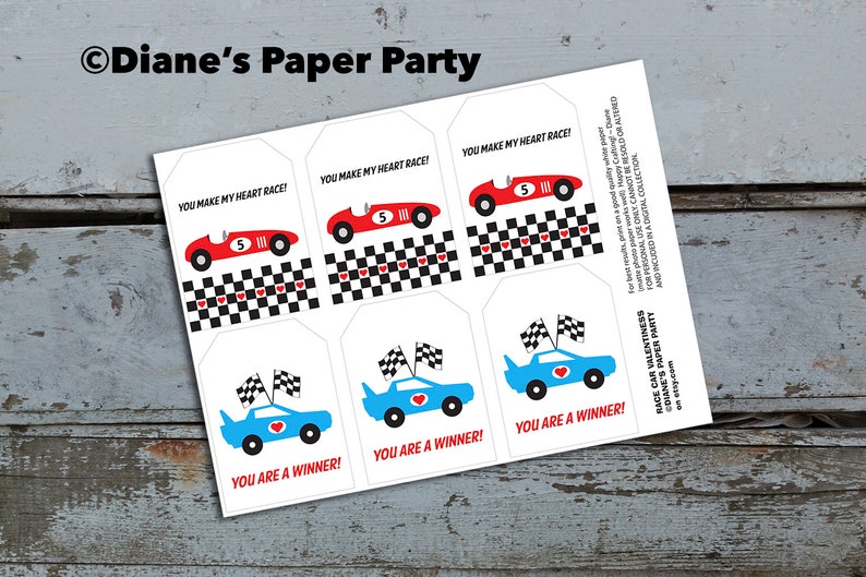 Printable Race Car Valentine Tags Printable Valentines for - Etsy