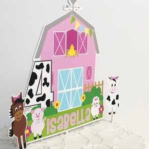 Pink Barn Cake Topper, Personalized, With Farm Animals for Barnyard ...