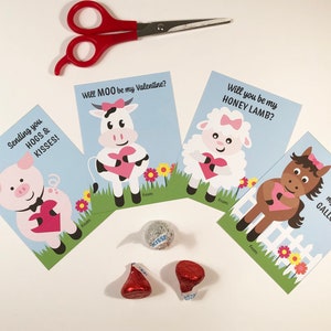 Farm Animals Valentine Card, Classroom Valentines, Instant Download ...