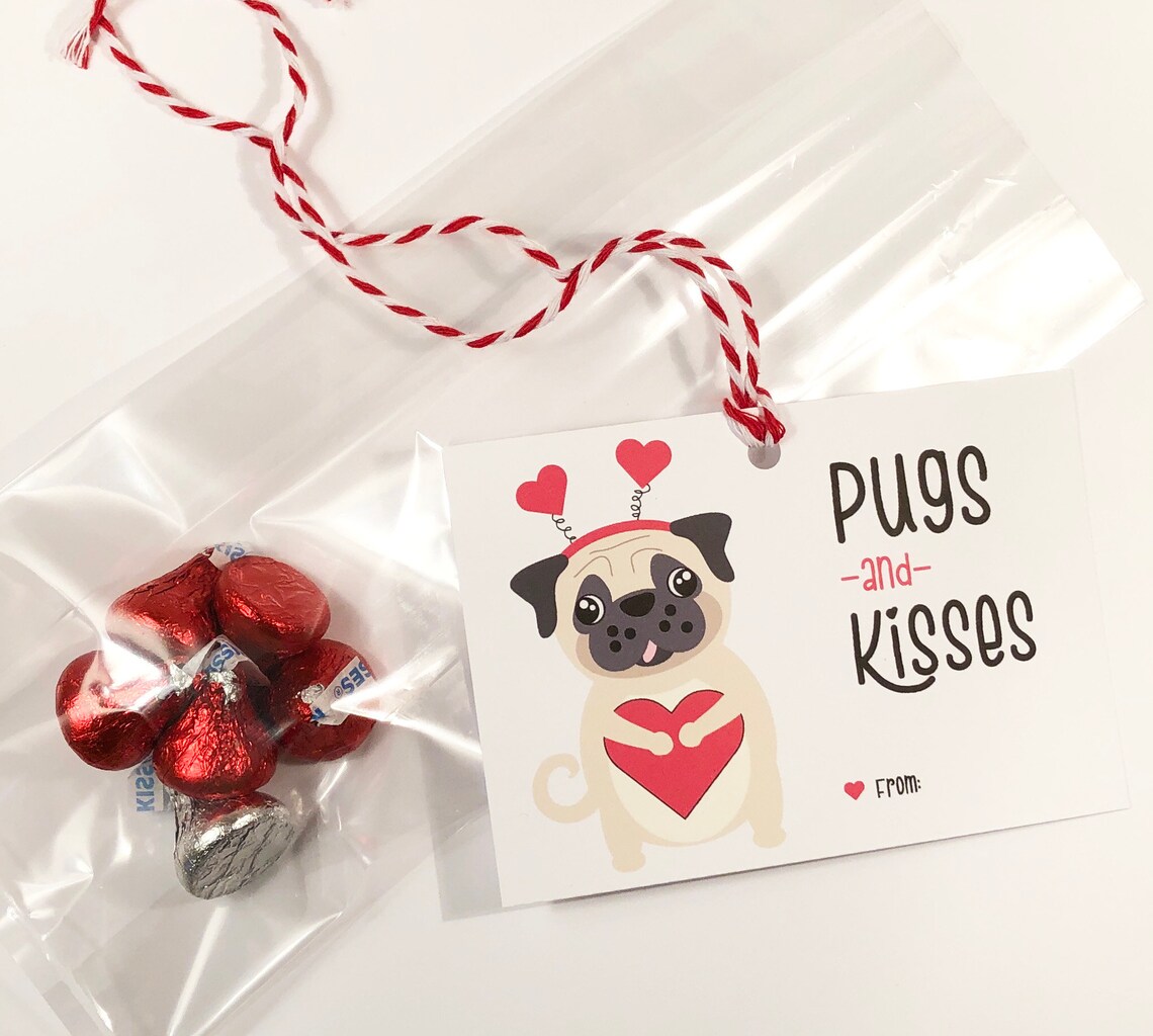 Pug Valentine Card Pugs and Kisses Valentine Card Printable - Etsy