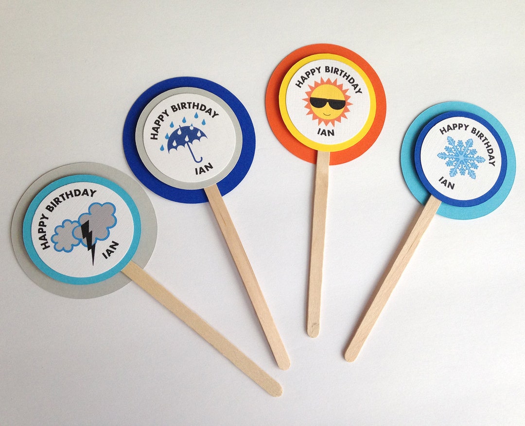 Weather Themed Birthday Cupcake Toppers, Weather Icons Cupcake Toppers ...