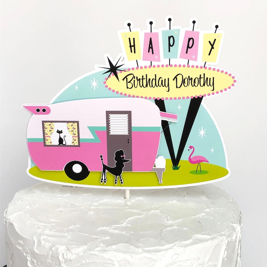 Retro Camper Trailer Personalized Cake Topper - Etsy