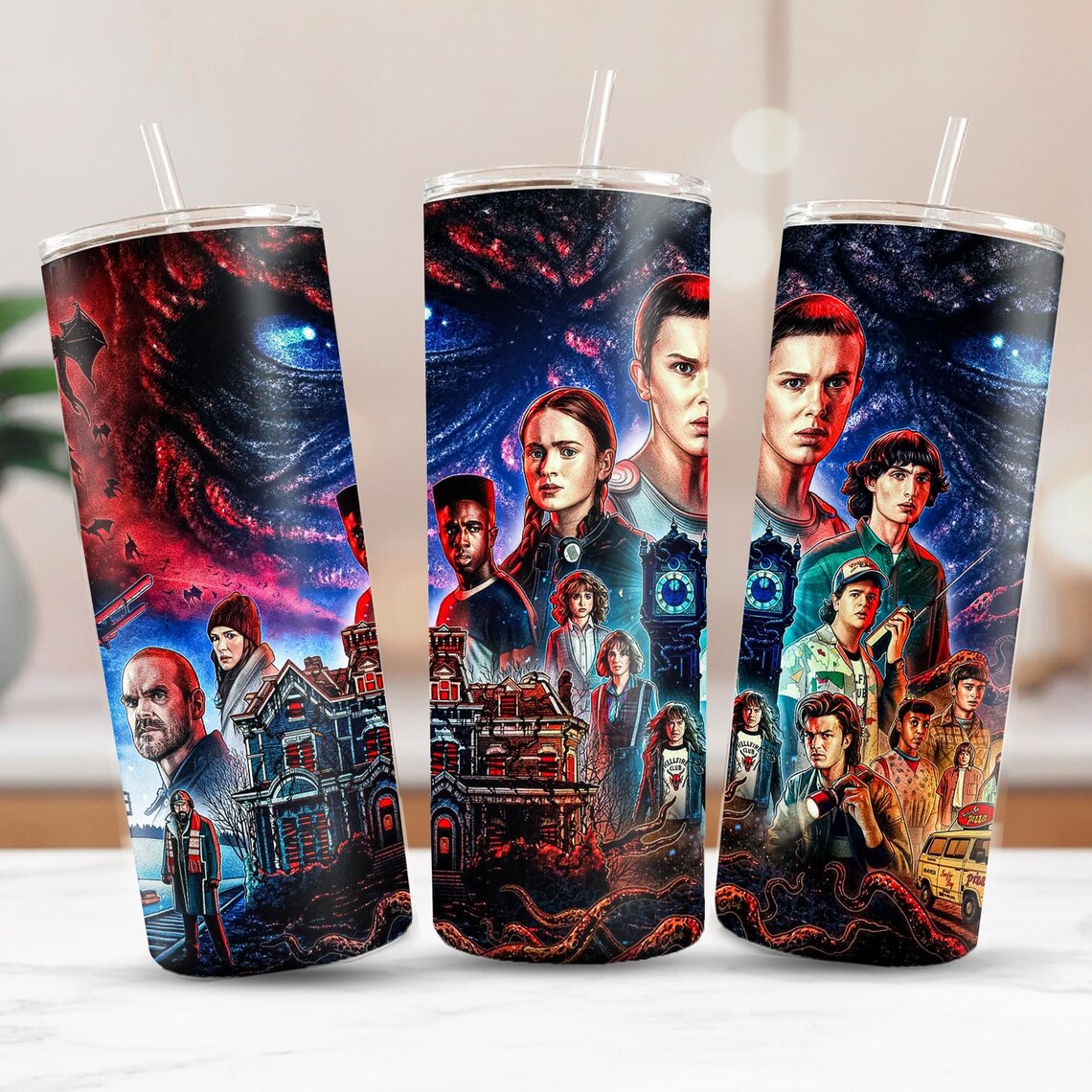 Strange Things TV Demigorgon Eleven 20oz Skinny Tumbler Wrap PNG File ...