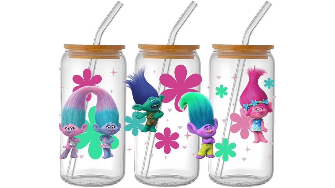 16oz Glass Wrap PNG Trolls - Etsy