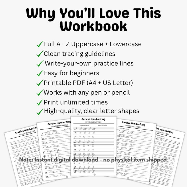 Buy Cursive Handwriting Practice Worksheets – A-Z Tracing Workbook (PDF ...
