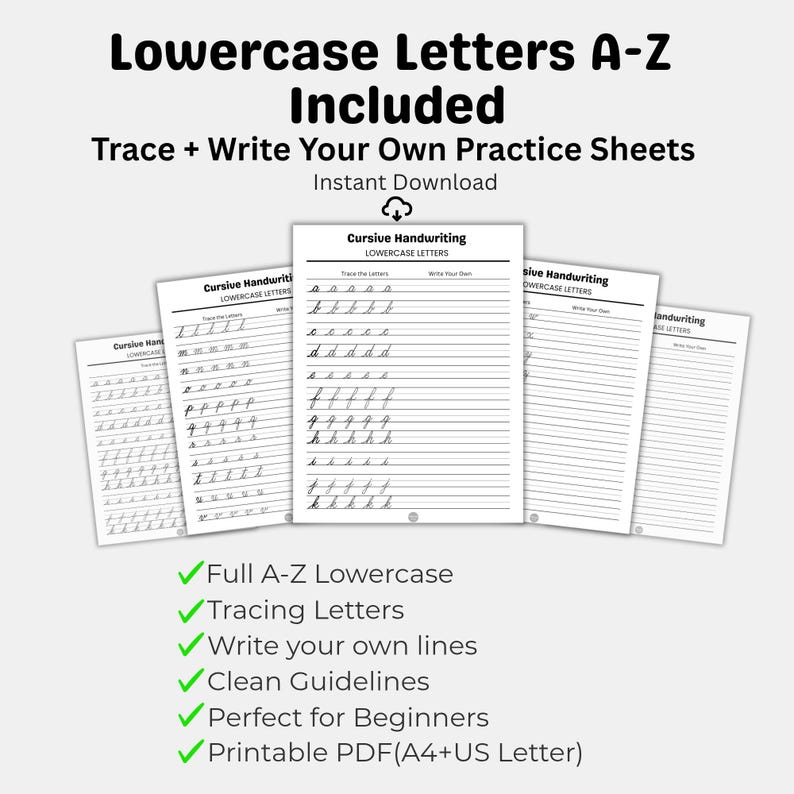 Cursive Handwriting Practice Worksheets – A-Z Tracing Workbook (PDF) - Etsy