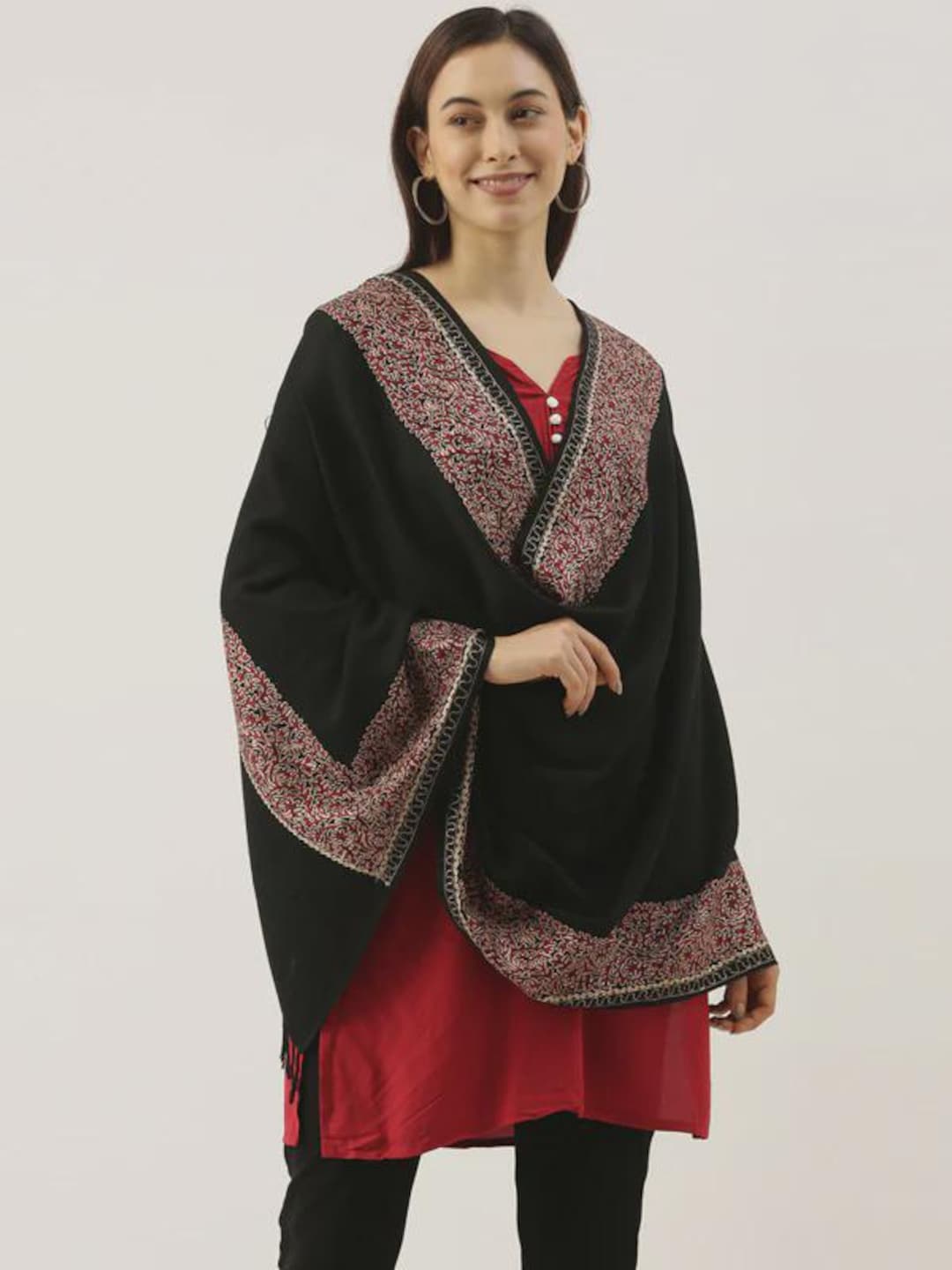 100% Pure Wool Nalki Embroidered Stole, Aaraish Women’s Handmade Shawl ...