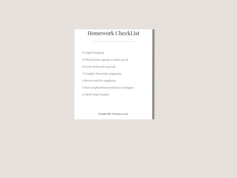 Homework Checklist for Kids Printable – After School Routine Checklist ...