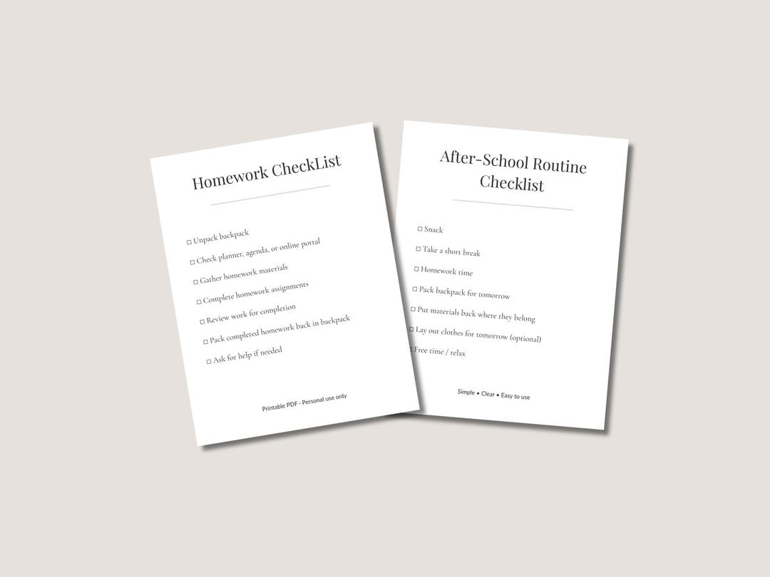 Homework Checklist for Kids Printable – After School Routine Checklist ...