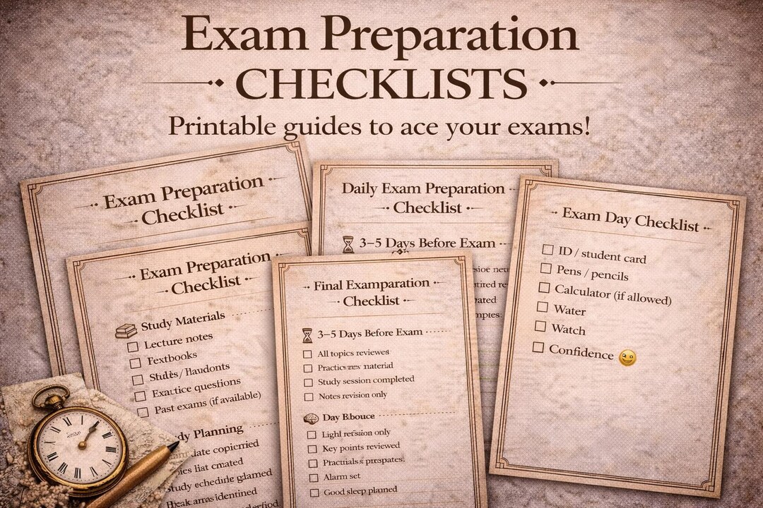 Exam Prep Checklist Printable | Student Study Planner (digital Download ...