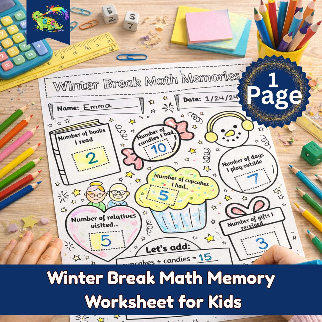 Winter Break Math Memories Worksheet | Back to School Math Activity ...