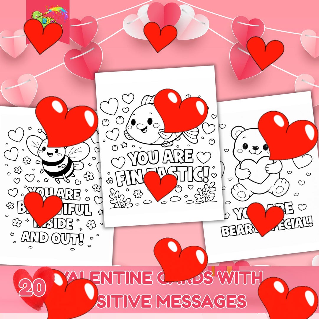 Valentine Coloring Cards for Kids – Printable Kindness Cards - Etsy