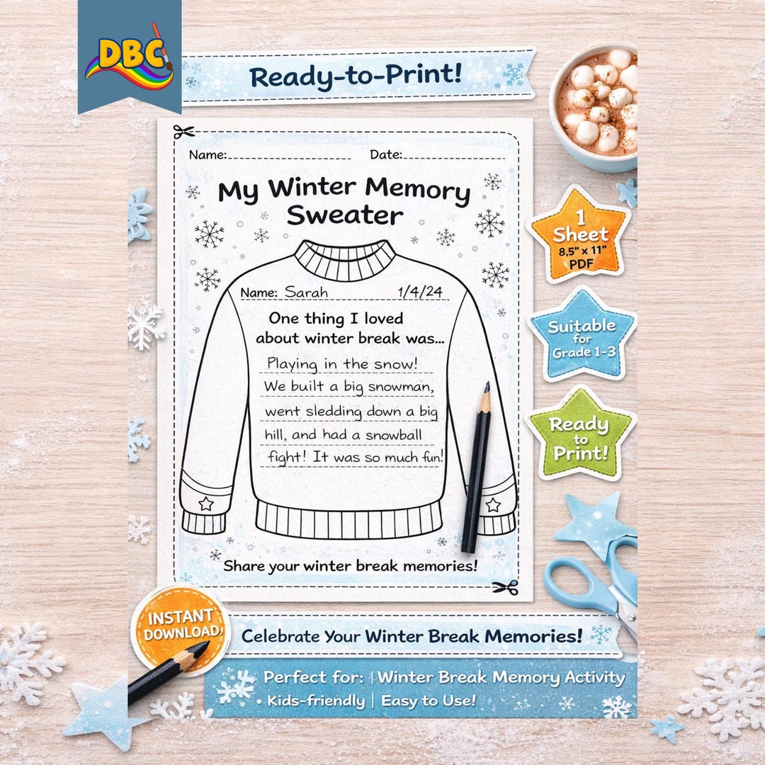After Winter Break Activity | Winter Memory Sweater Writing Worksheet ...