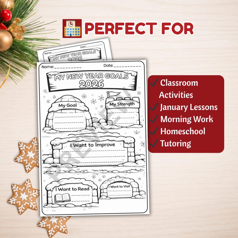 New Year Goal Setting Worksheet 2026 | Winter Snow Fort Theme | Grade 2 ...