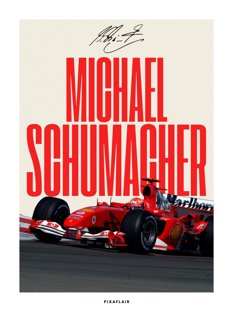 Michael Schumacher, Poster, Formula 1 Legend Minimalist, Racing Wall ...