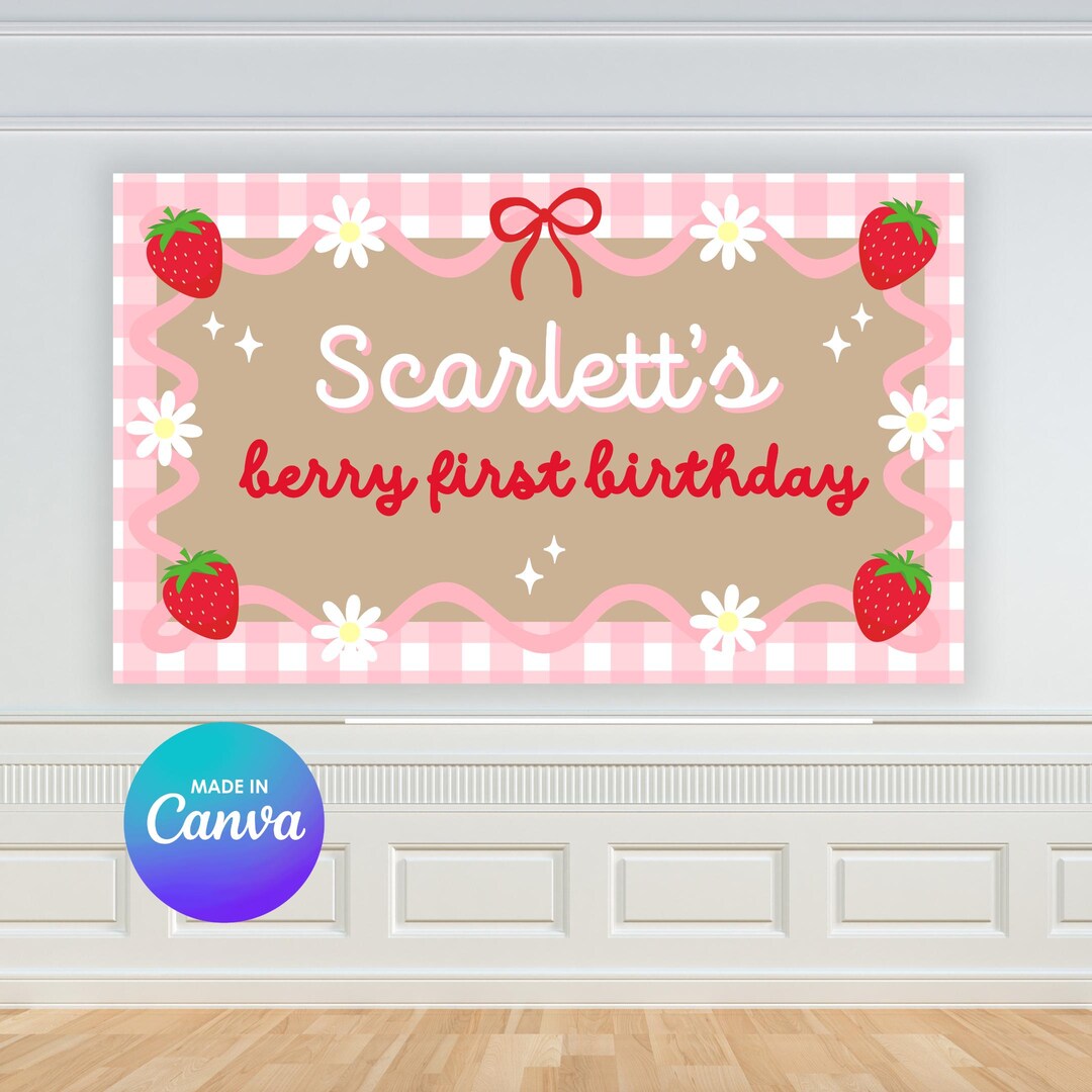 Berry First Birthday Template | Editable Canva Banner | 36x60 DIY ...