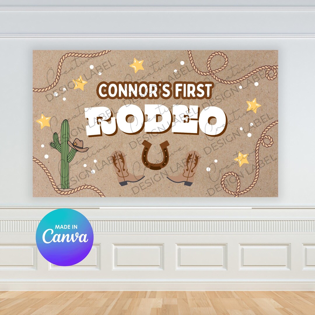 First Rodeo Birthday Banner | Editable in Canva | 36x60 DIY Painted ...