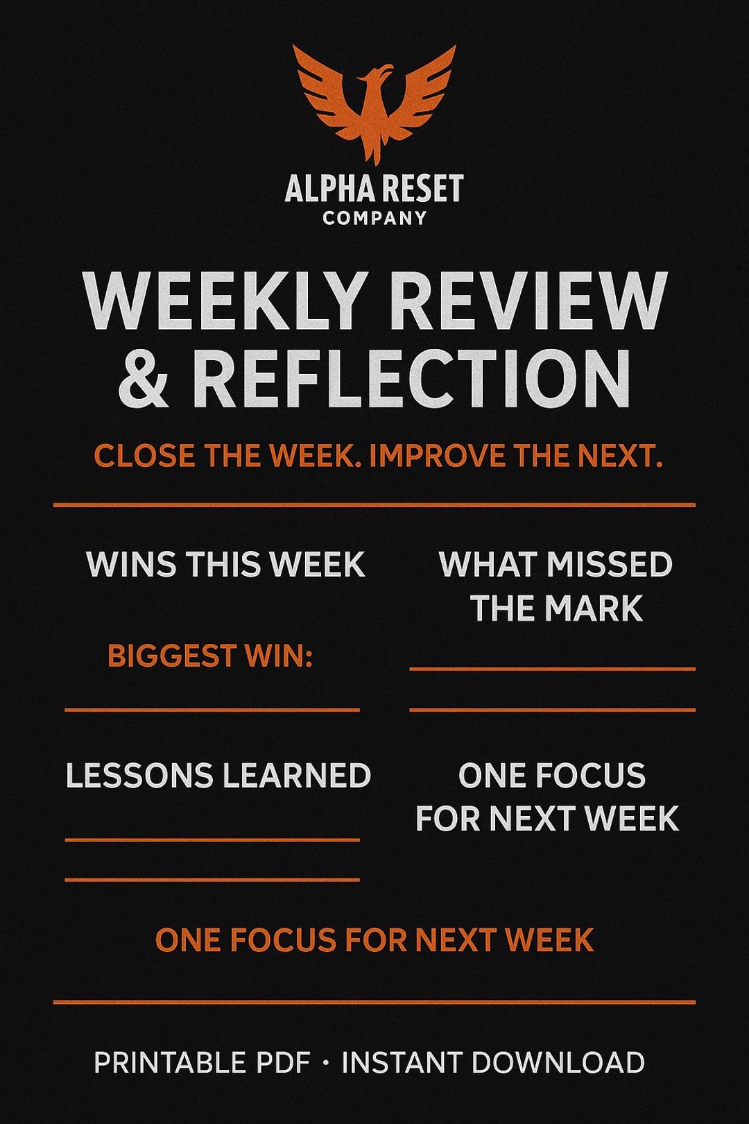 Weekly Review & Reflection Printable | Weekly Reset Planner ...