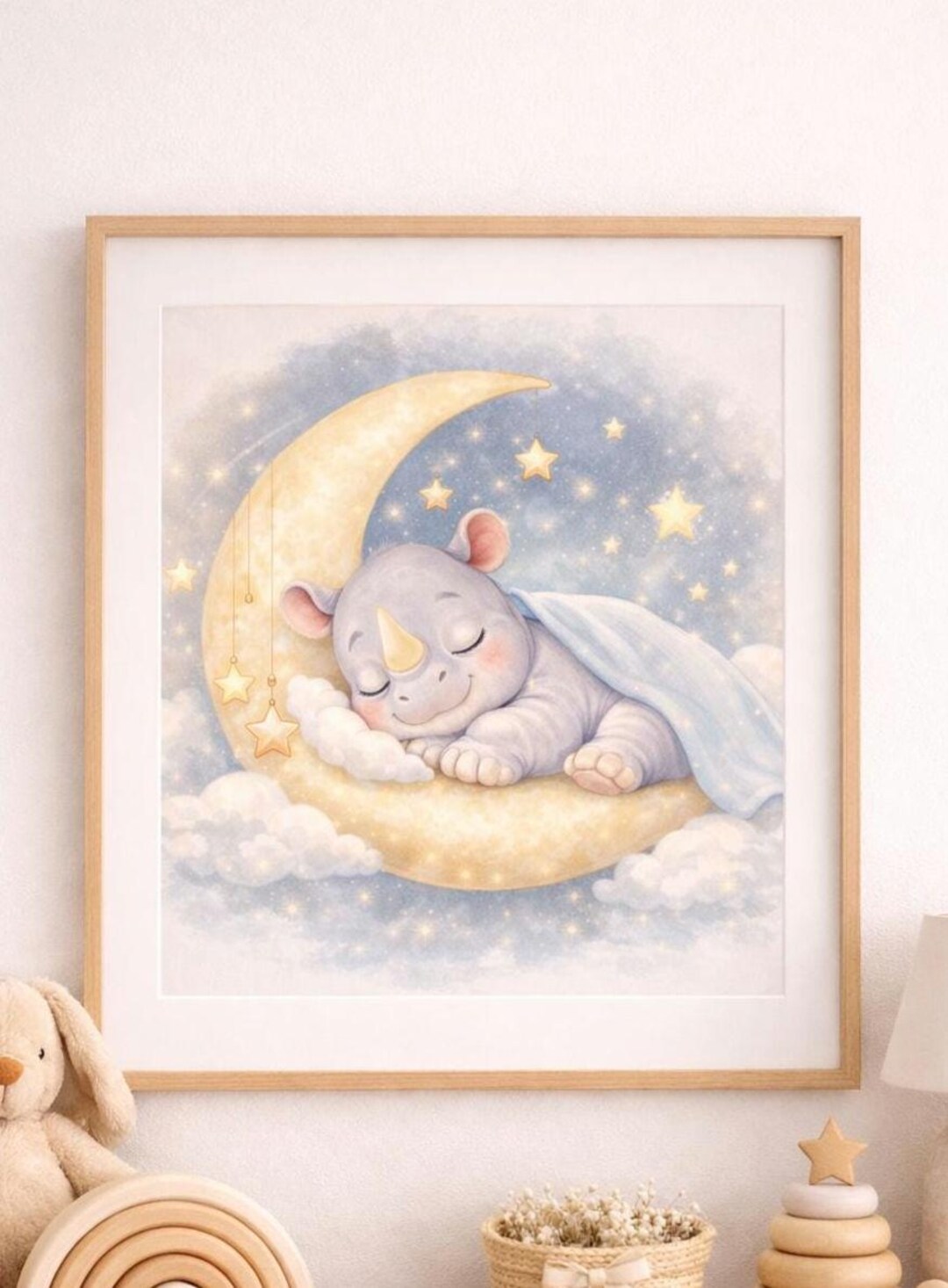 Nursery Wall Art Rhino Printable, Moon & Stars Baby Animal Poster ...
