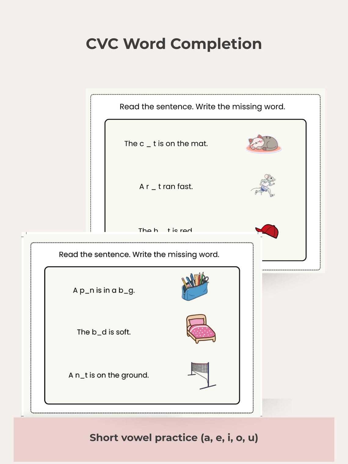 CVC Sentence Reading Worksheets | Kindergarten Phonics Practice (PDF ...