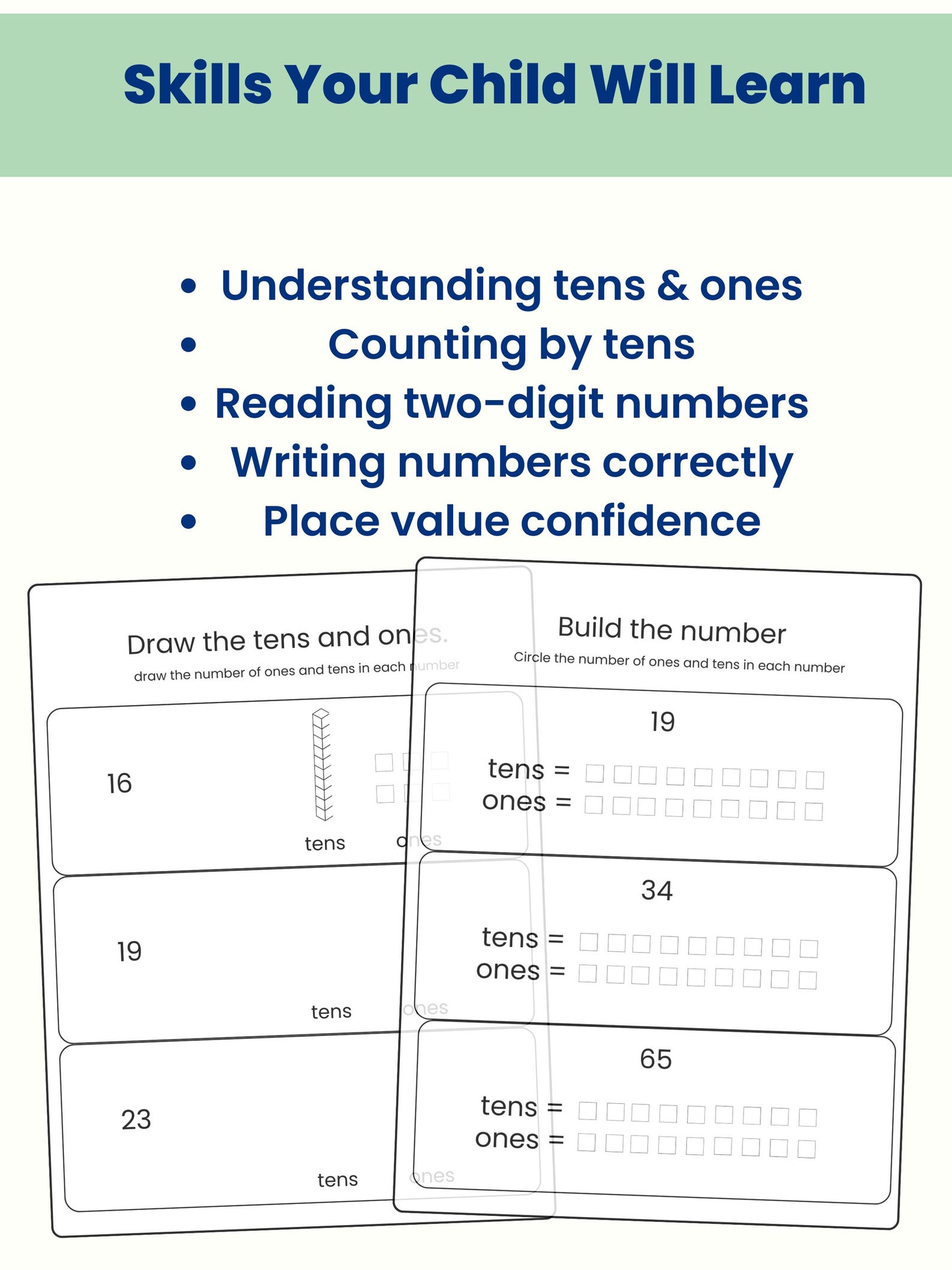 Grade 1 Place Value Workbook | Tens and Ones, Base Ten Blocks (PDF ...