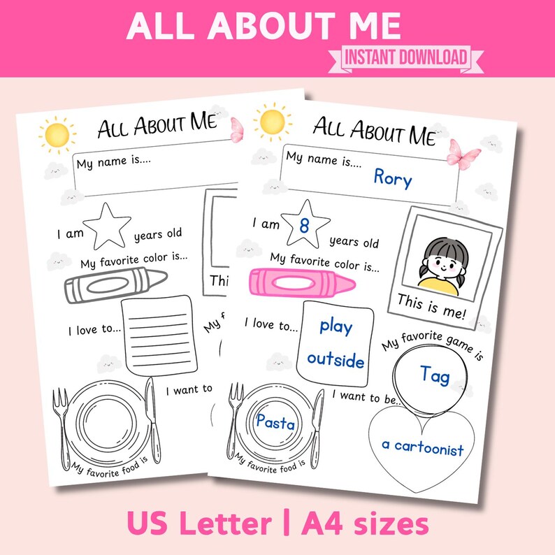 All About Me Worksheet | Kids Back to School Writing Activity (digital ...