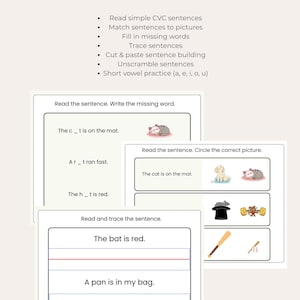 CVC Sentence Reading Worksheets | Kindergarten Phonics Practice (PDF ...
