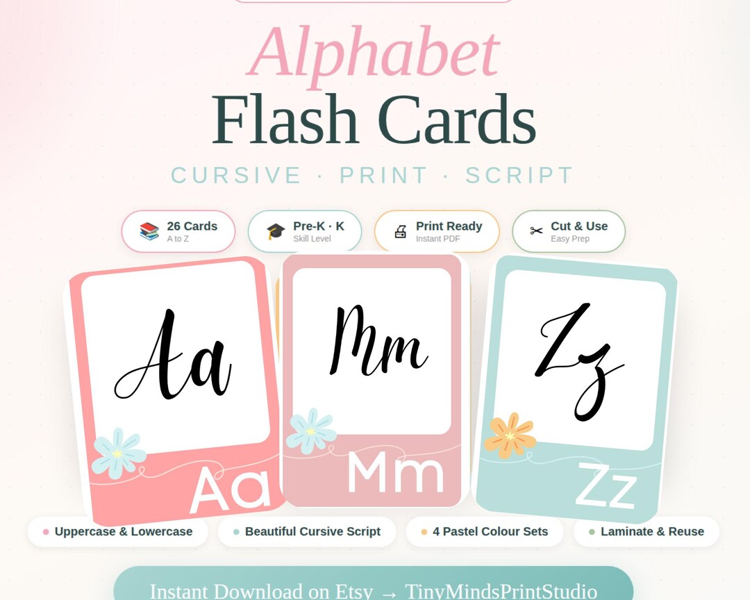 Alphabet Flash Cards Printable | Cursive, Print, Script Letters ...