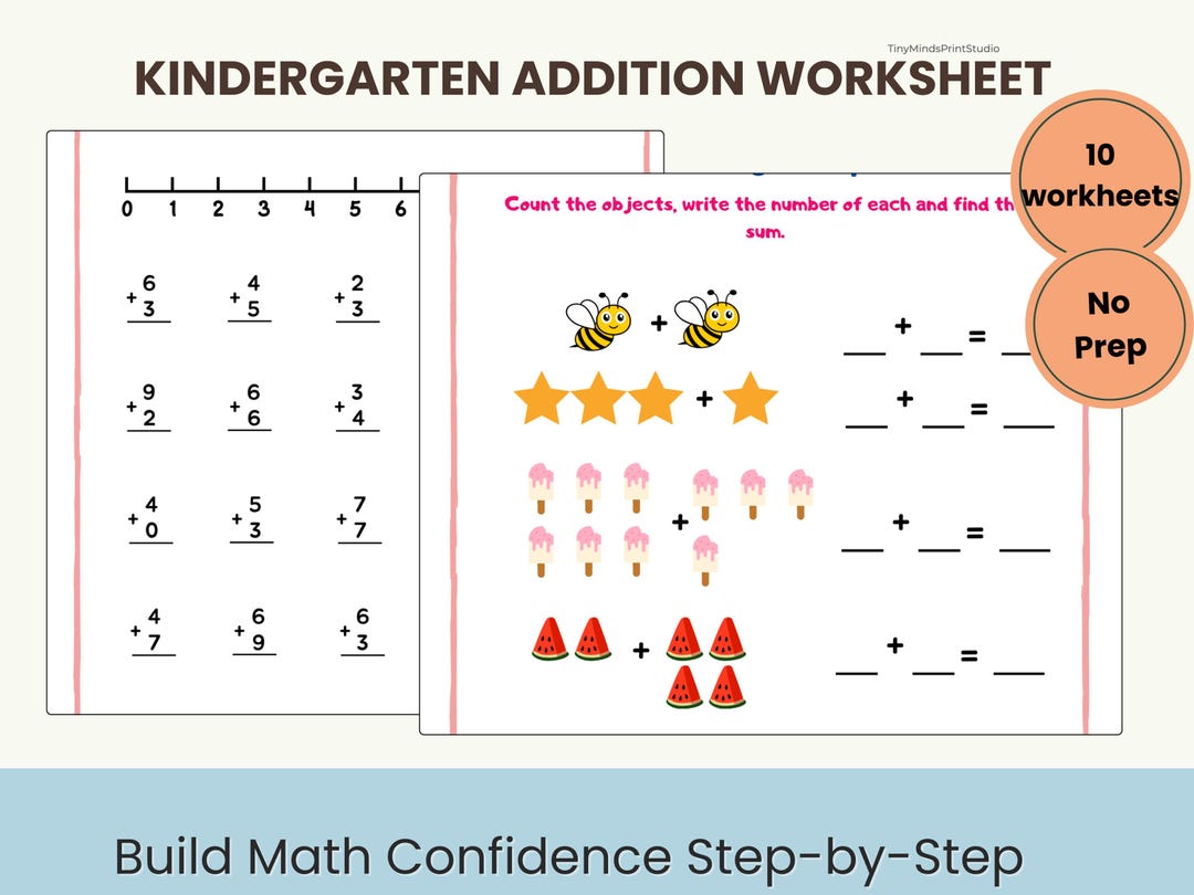 Kindergarten Addition Practice Worksheets | Visual & No-regrouping Math ...