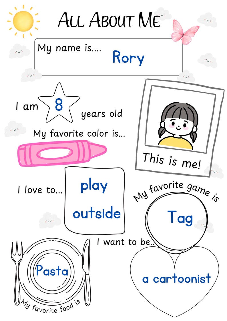 All About Me Worksheet | Kids Back to School Writing Activity (digital ...