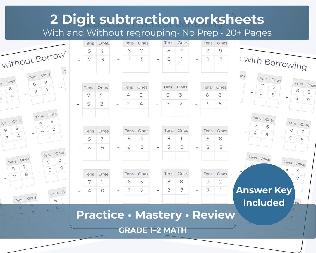 2-digit Subtraction Workbook With and Without Regrouping | Grade 1-2 ...