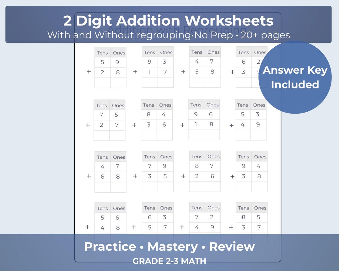 2-digit Addition Worksheets With/without Regrouping | Grade 1-2 Math ...
