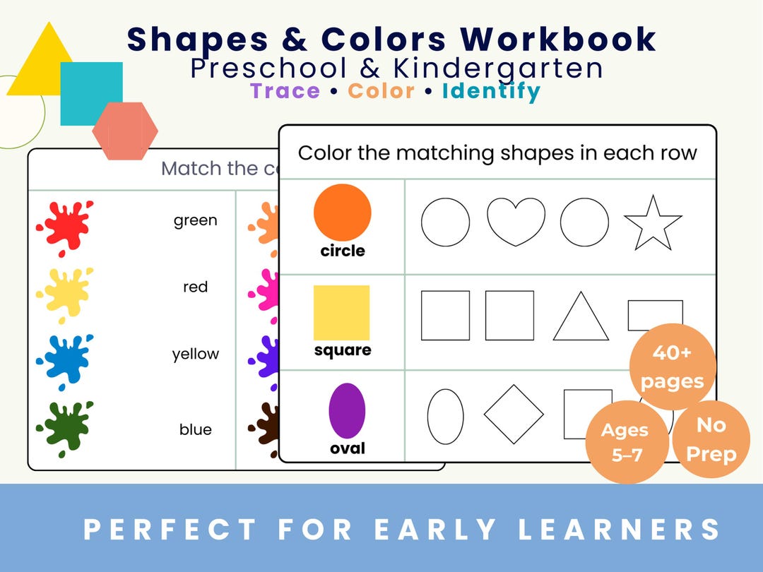 Shapes and Colors Worksheets for Kindergarten | 2D Shapes Printable ...