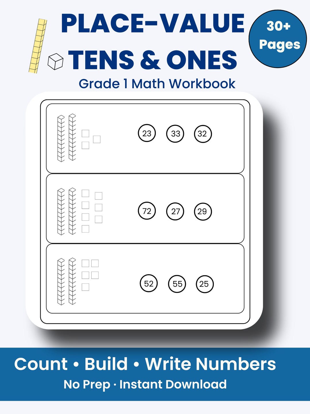 Grade 1 Place Value Workbook | Tens and Ones, Base Ten Blocks (PDF ...