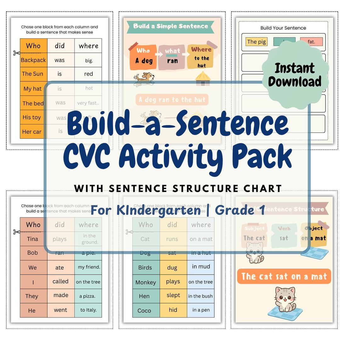 CVC Sentence Building Activity | Kindergarten Phonics Worksheets ...