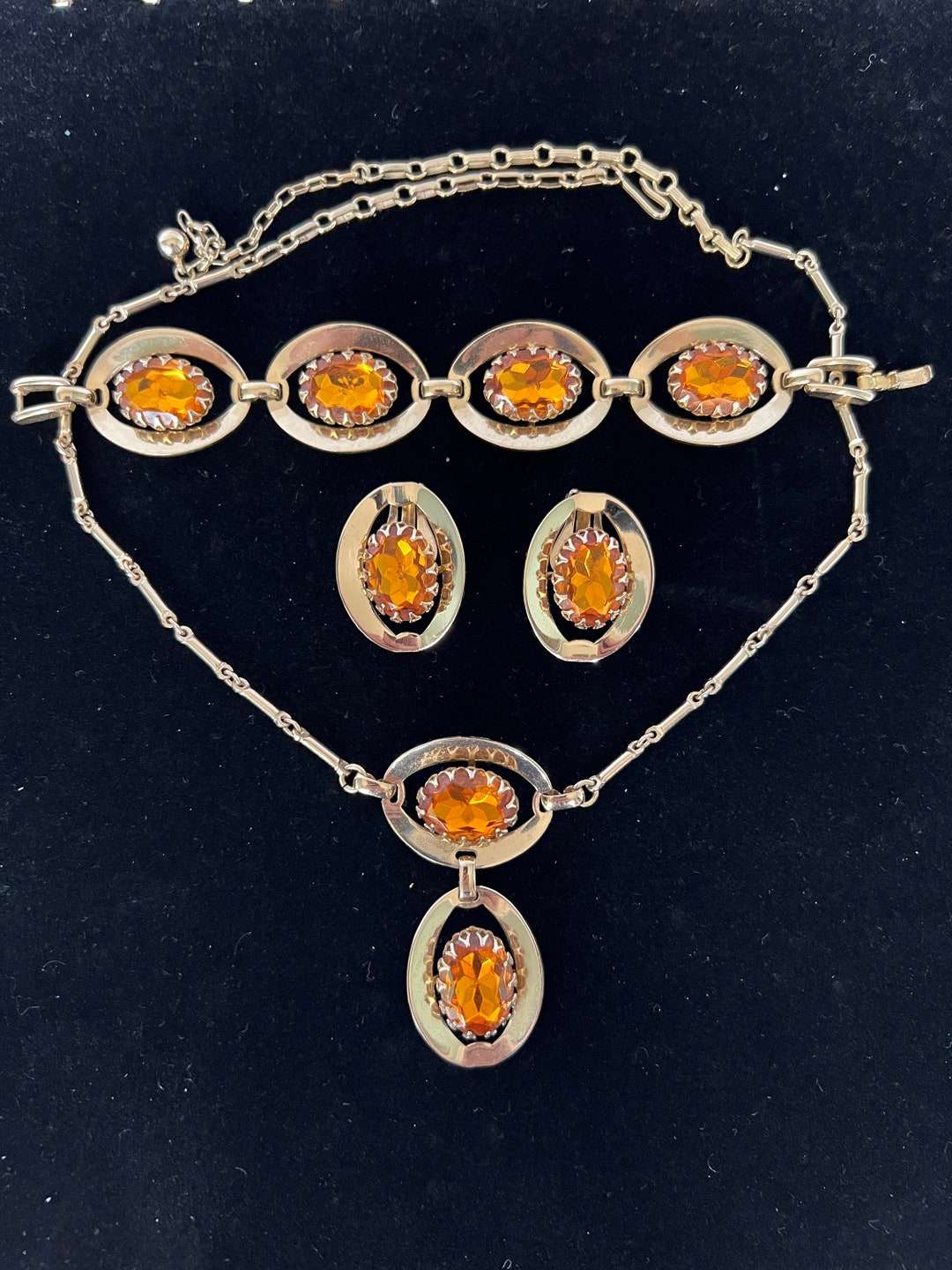 Sarah Coventry 1956 Parure amber Glory Gold Topaz Rhinestone - Etsy
