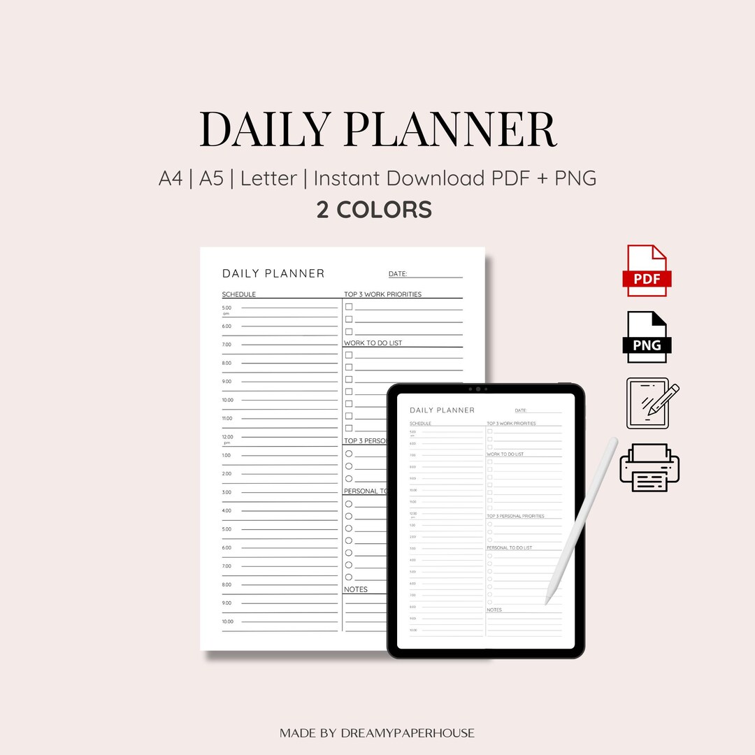 Minimalist Daily Planner Printable | Personal Daily Planner PDF & PNG ...