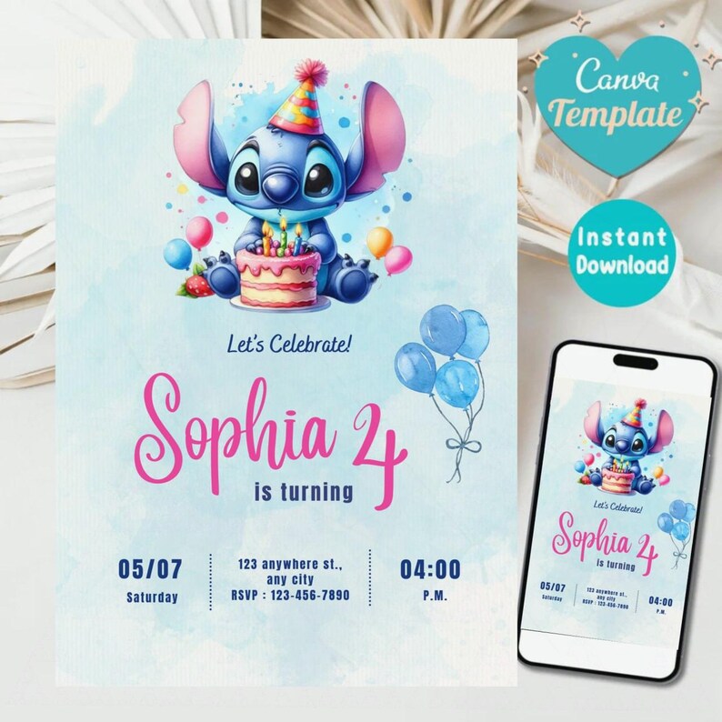 Stitch Birthday Invitation Template: Printable Kids Party Invite ...