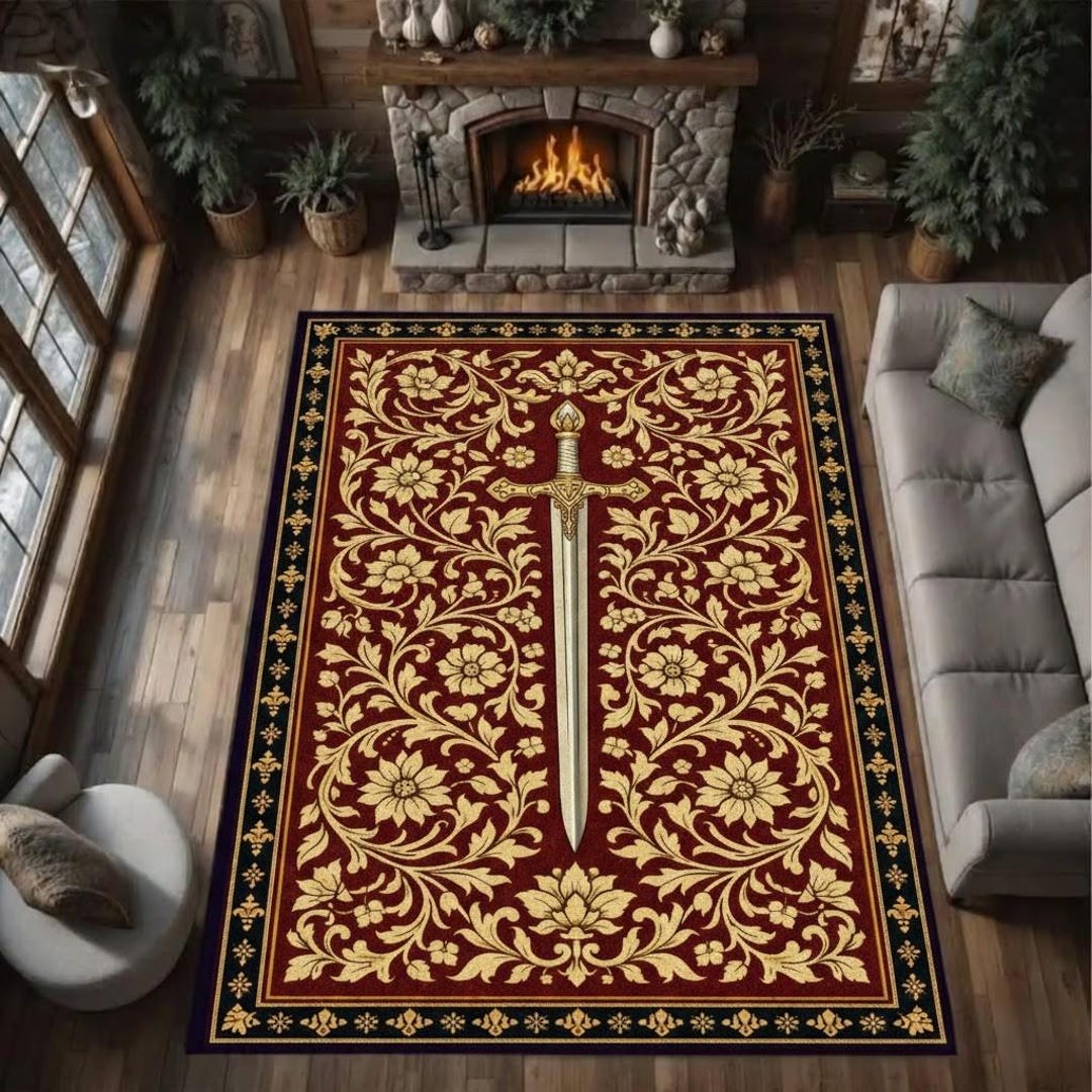 Medieval Sword Rug, Gothic Floral Tapestry Area Rug Decor - Etsy