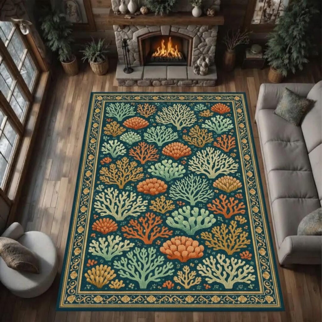 Coral Reef Pattern Nautical Area Rug - Etsy