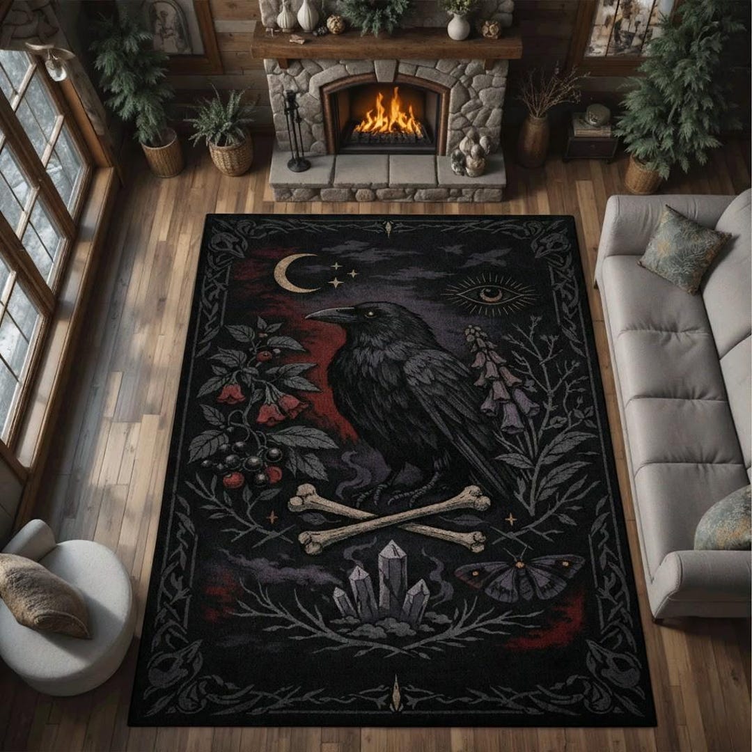 Gothic Raven Area Rug, Mystical Moon, Skull, Dark Academia Decor - Etsy