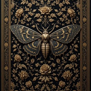 Gothic Moth Skull Floral Rug, Dark Gold Vintage Area Carpet - Etsy